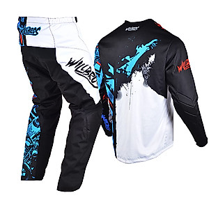 Willbros Youth Jersey Pant Combo Kids MX Motocross Gear Set Children Racing Suit Off-road MTB ATV Motorcycle Boys Girls Blue YL