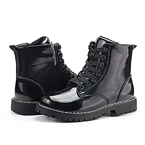 firelli Kids Ankle Boots Boys Girls Side Zipper Lace Up Work Boots Combat Boots (3 US,Black)
