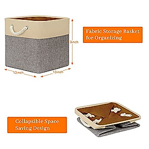 MEGACRA Fabric Storage Baskets 13x13x13 Storage Cubes Collapsible Storage Bins Basket [3-Pack] with Sturdy Handles Fabric Storage Bin Organizational Baskets for Shelves Clothes Toys Books, Office, Nursery Perfect Organization and Storage