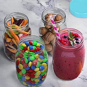 32 oz Wide Mouth Mason Jars with Metal Lids & Plastic Lids, Quart Size Clear Glass Jars for Preserving, Meal Prep, Salad, Canning, Fermenting, Favors, Home Decor, DIY - 4 Pack1