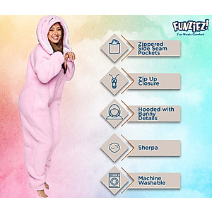 Funziez! Slim Fit Sherpa Adult Onesie - Animal Halloween Costume - Plush One Piece Cosplay Suit for Women and Men
