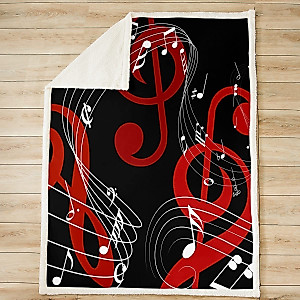 Musical Notes Throw Blanket,Red Black and White Blankets for Kids Boys Girls Women Room Decor Abstract Music Theme Fleece Blanket Men Modern Soft Sherpa Blanket,Top 2 Panel,40"×50"