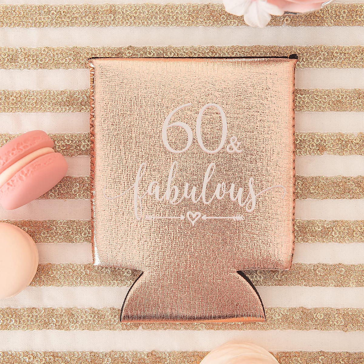 Crisky 60th Birthday Can Cooler for Women 60th Birthday Decorations Rose Gold 60 Fabulous Can Berverage Beer Sleeve Party Favor, Insulated Can Coolies 60th Birthday Gift Idea for Her 12 Pack