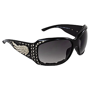 Rodeo Queen Angel Padded Motorcycle Bling Sunglasses for Women Black Frame w/Bling Rhinestones & Smoke Gradient Lens
