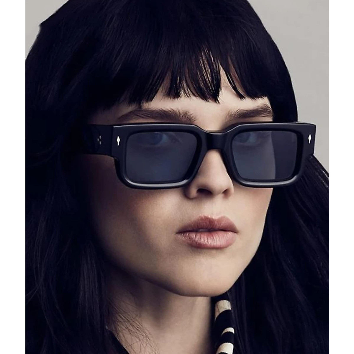 EYLRIM Square Frame Sunglasses for Women Men Trendy Chunky Rectangle Sun Glasses Black Shades UV400 Protection(A1 Black/Grey)