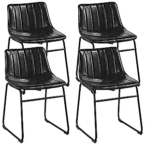 Yaheetech 18" PU Leather Dining Chairs Armless Chairs Indoor/Outdoor Kitchen Dining Room Chairs with Metal Legs Upholstered, Set of 4, Black