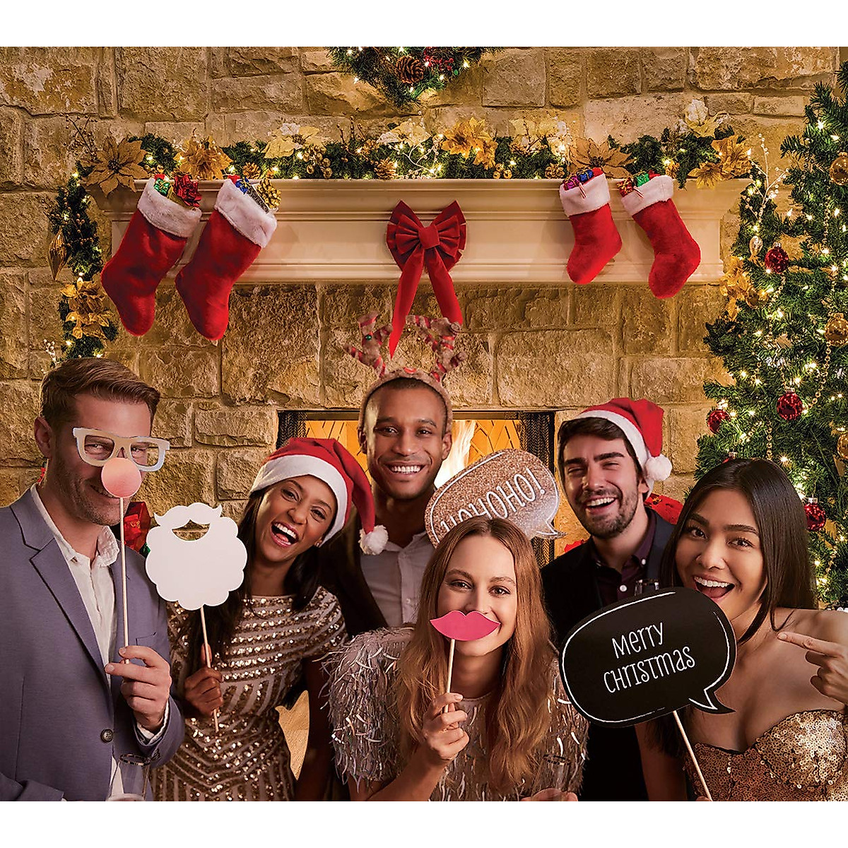 SJOLOON 12x10FT Christmas Photography Backdrops Child Christmas Fireplace Decoration Background for Photo Studio 11209