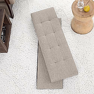 Ornavo Home Foldable Tufted Linen Large Storage Ottoman Bench Foot Rest Stool/Seat - 15" x 45" x 15" (Beige)