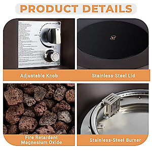 ECOTOUGE 2-Piece Outdoor Propane Firepit Table Set with Tank Table, 30 Inch Auto-Ignition Round Gas Fire Pit, 50,000 BTU Steel Fire Table w/Weather-Resistant Pit Cover, Lava Rocks, Brown