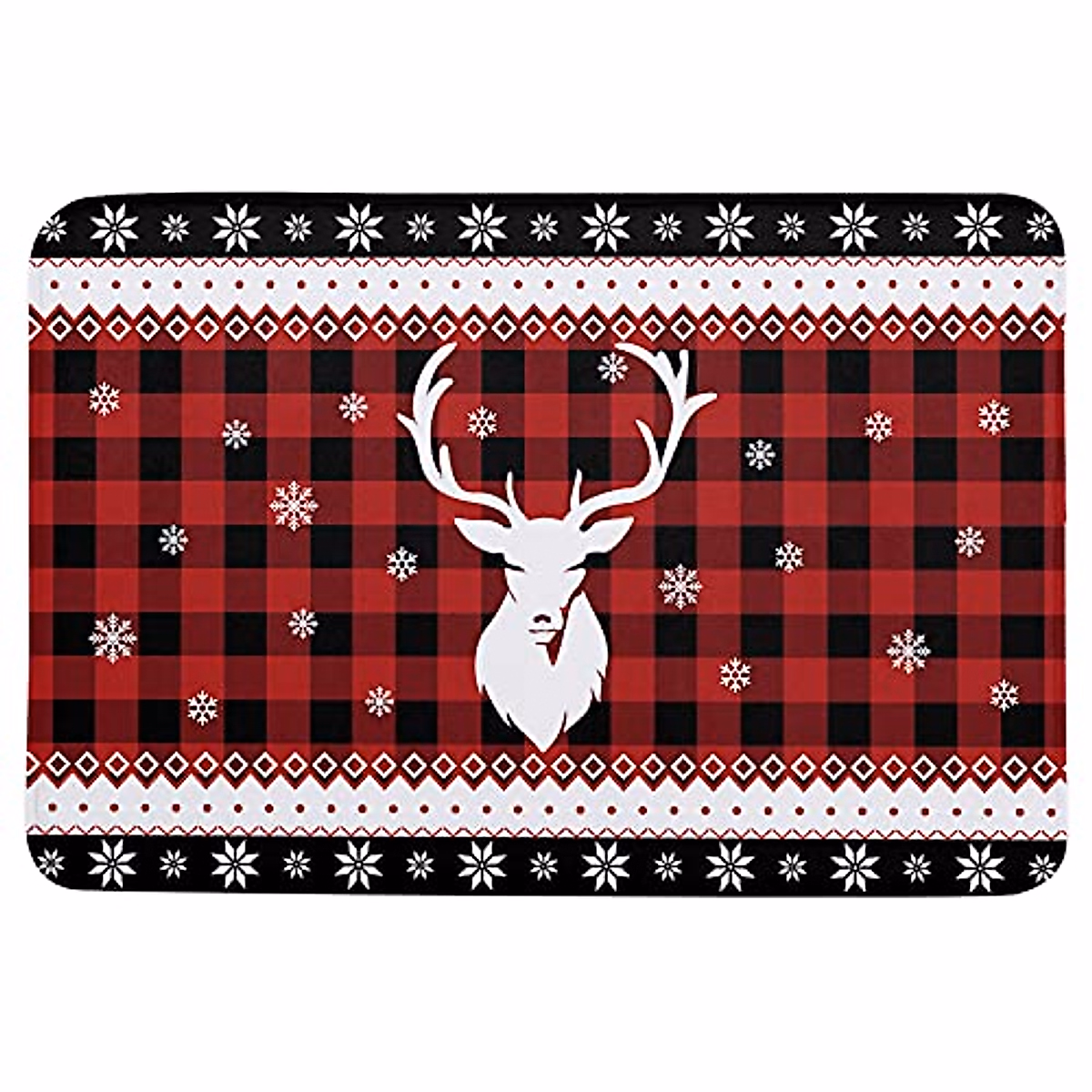 Christmas Bath Rugs Elk Deer Reindeer Snowflake Sponge Doormat Absorbent Non Slip Durable Soft Flannel Mat Red Buffalo Plaid Check Christmas Memory Foam Mats for Bathroom Kitchen 20 x 32 inches