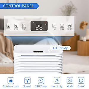 HOMCOM 1260 Sq. Ft Portable Electric Dehumidifiers with 3 Color Lights, LED Display, Quiet Dehumidifier for Basements, Bedroom, Bathroom, Closet, RV, 21pt/Day, White