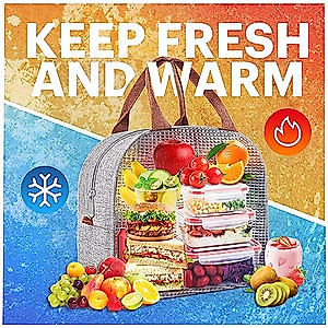 Lunch Bag for Women & Men Adult Insulated Lunch Box, Small Leakproof Cooler Food Lunch Containers Reusable High Capacity Lunch Tote Bags for Work, Travel, Outdoor (Grey)