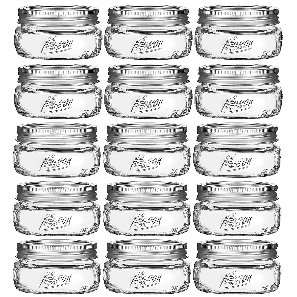 16 Pack Mason Jars 8 oz - Wide Mouth Mason Jars with Silver Metal Airtight Lids and Bands, Glass Canning Jar for Canning, Pickling, Preserving, Jam, Honey, DIY Decor, Shower Favors