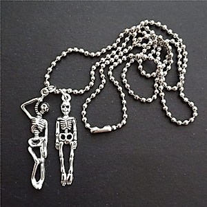 Skeleton Necklace, Cool Charm Pendant, Stainless Steel Ball Chain Long Necklace for Man Woman, Steampunk Jewelry