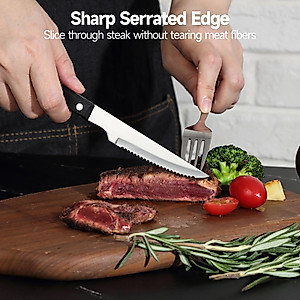 SANHUI Steak Knives, Steak Knife Set of 6, German Stainless Steel Steak Knife Serrated