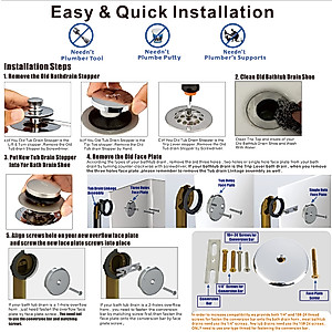 Brushed Nickel Universal Tub Drain Tip Toe Tub Conversion Kit Assembly, Artiwell EZ Installation Bathtub Drain Replacement Trim Kit with 1-Hole Overflow Face Plate and Pop-Up Tub Stopper