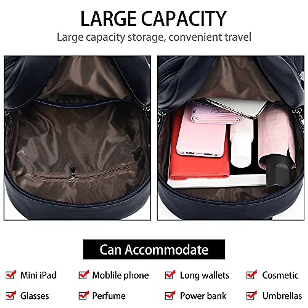 DORRISO Womens Backpack PU Leather Rucksack Ladies Handbag Shoulder Bag Large Capacity Lightweight Casual Travel Daypack Handbag Blue