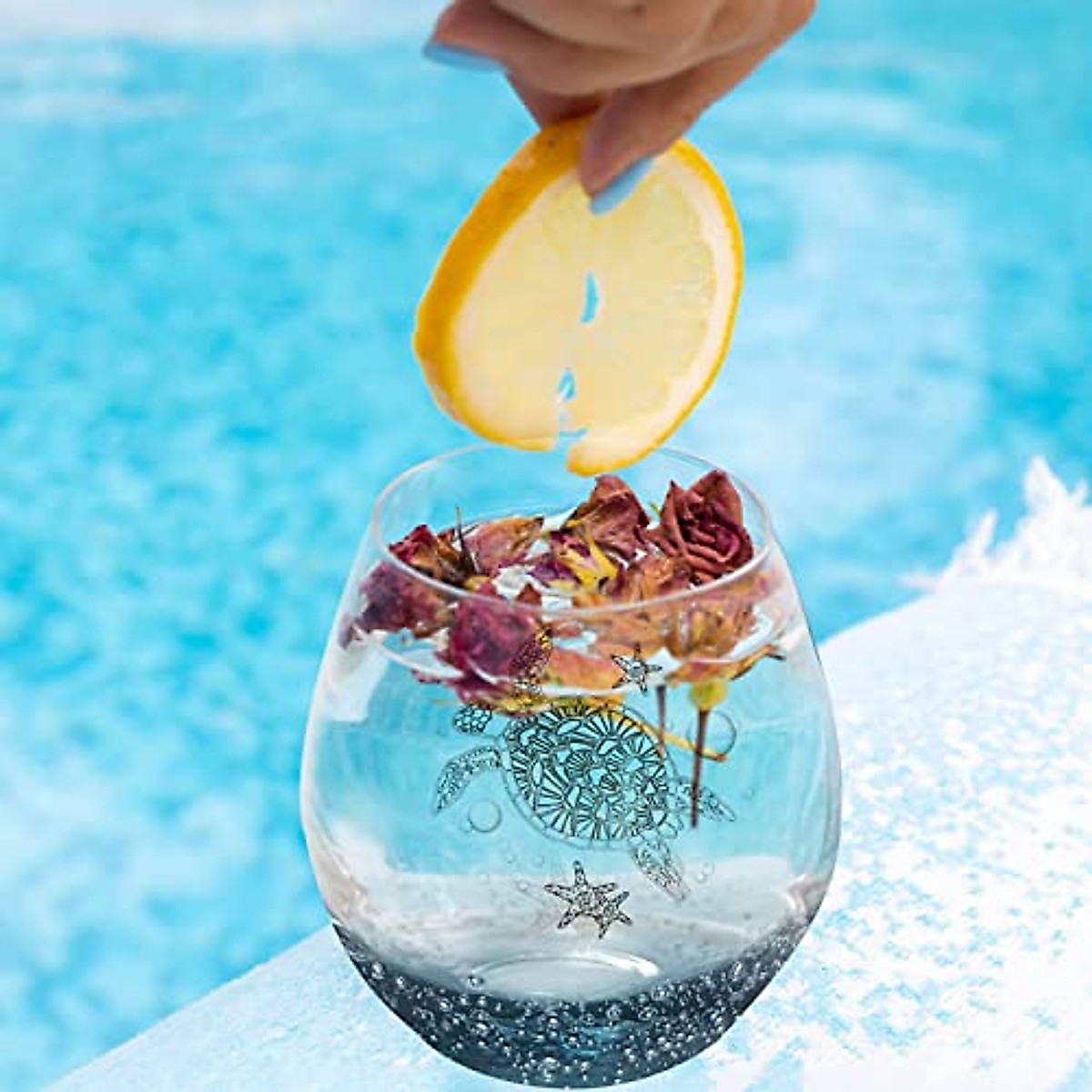 Sea Turtle Stemless Wine Glass for Women, 19 Oz Ideal Unique Birthday Gifts for Turtle Lovers, Mother's Day Gifts for Her Ocean Coastal Theme Beach Party Man Mom Friends (Bubbly Teal)