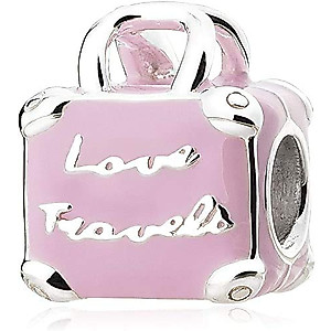 PINK SUITCASE LOVE TRAVEL 925 Sterling Silver Charm Bead For Pandora & Similar Charm Bracelets or Necklaces