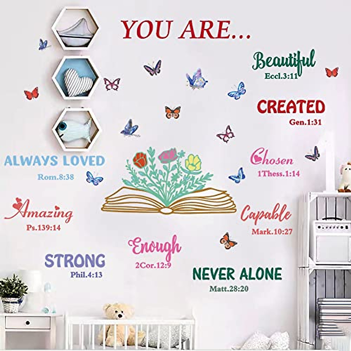 Girl You Are Beautiful Inspirational Quote Wall Decal Wall Stickers Floral Elf Wall Decals Flowers Wall Decals Flowers Butterfly Fairy Wall Decal Removable Vinyl Wall Art Stickers for Girls Baby Nursery Kids Bedroom Living Room Bathroom Wall Decor