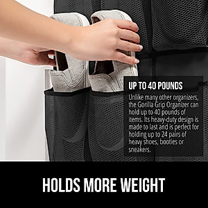 Gorilla Grip Shoe Holder Rack for Over the Door, 24 Mesh Pockets Hold up to 40 Pounds, Back of Closet Organizer, Behind Door Hanger, Nonslip Holders, Shoes, Sneakers and Home Accessories, Black