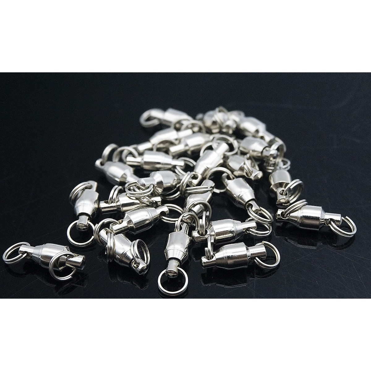 HTHYLURE 100 Pcs Ball Bearing Swivel with 2 Split Rings Fishing Snap Swivels Heavy Duty Connector High Strength Copper Stainless Steel Durability Solid Welded Rings Barrel Size 0#-4#