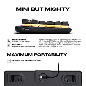 Fnatic miniSTREAK Speed LED Backlit RGB Mechanical TKL Gaming Keyboard, Speed Silver Switches, Small Compact Portable Tenkeyless Layout Pro Esports Gaming Keyboard (US Layout)