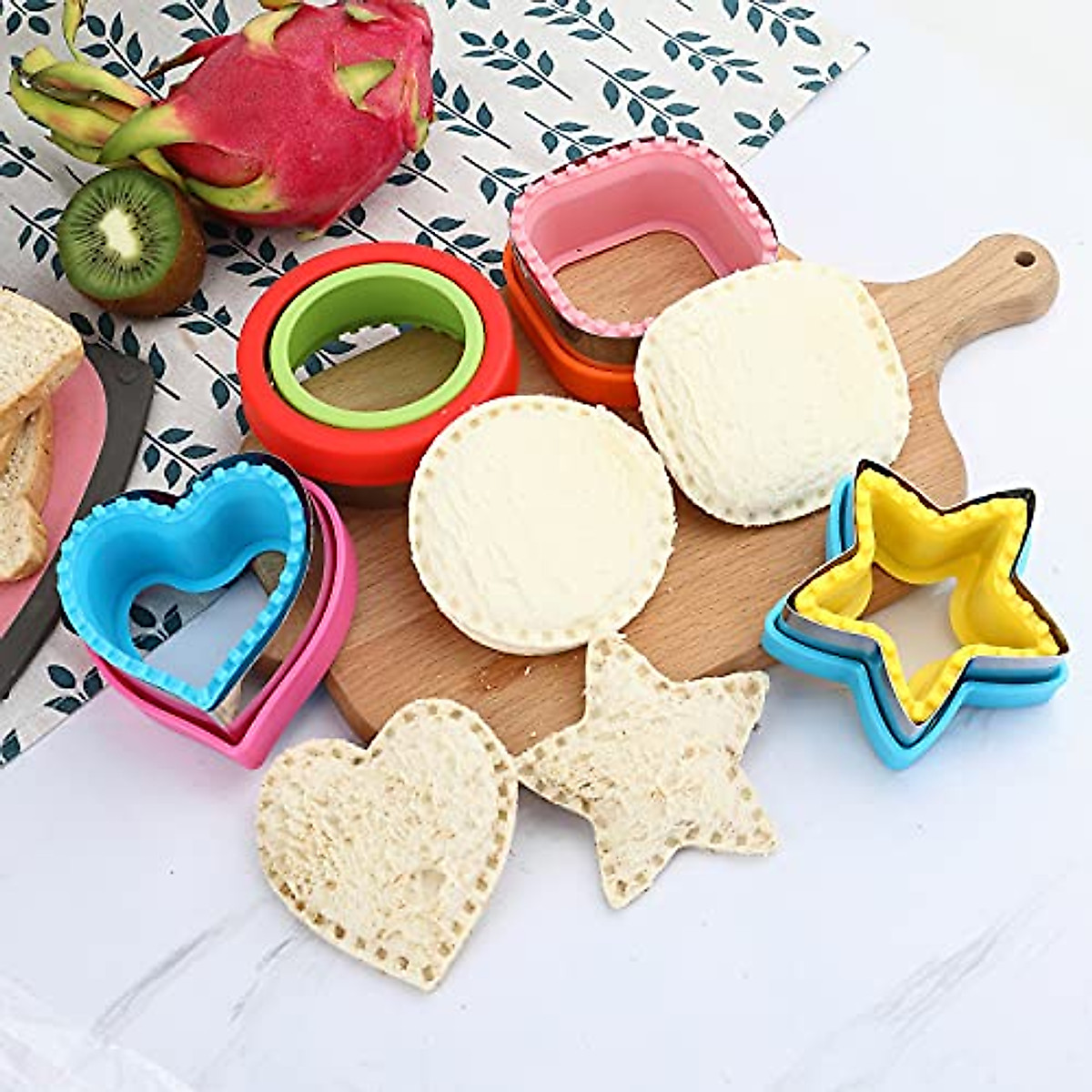 10pcs Stainless Steel Sandwich Cutter and Sealer Set for Kids, Star & Heart & Circle & Square Shape food Cutters,Cookie Cutters Vegetable Fruit Bread Biscuit Cutters for Kids Lunch and Bento Box