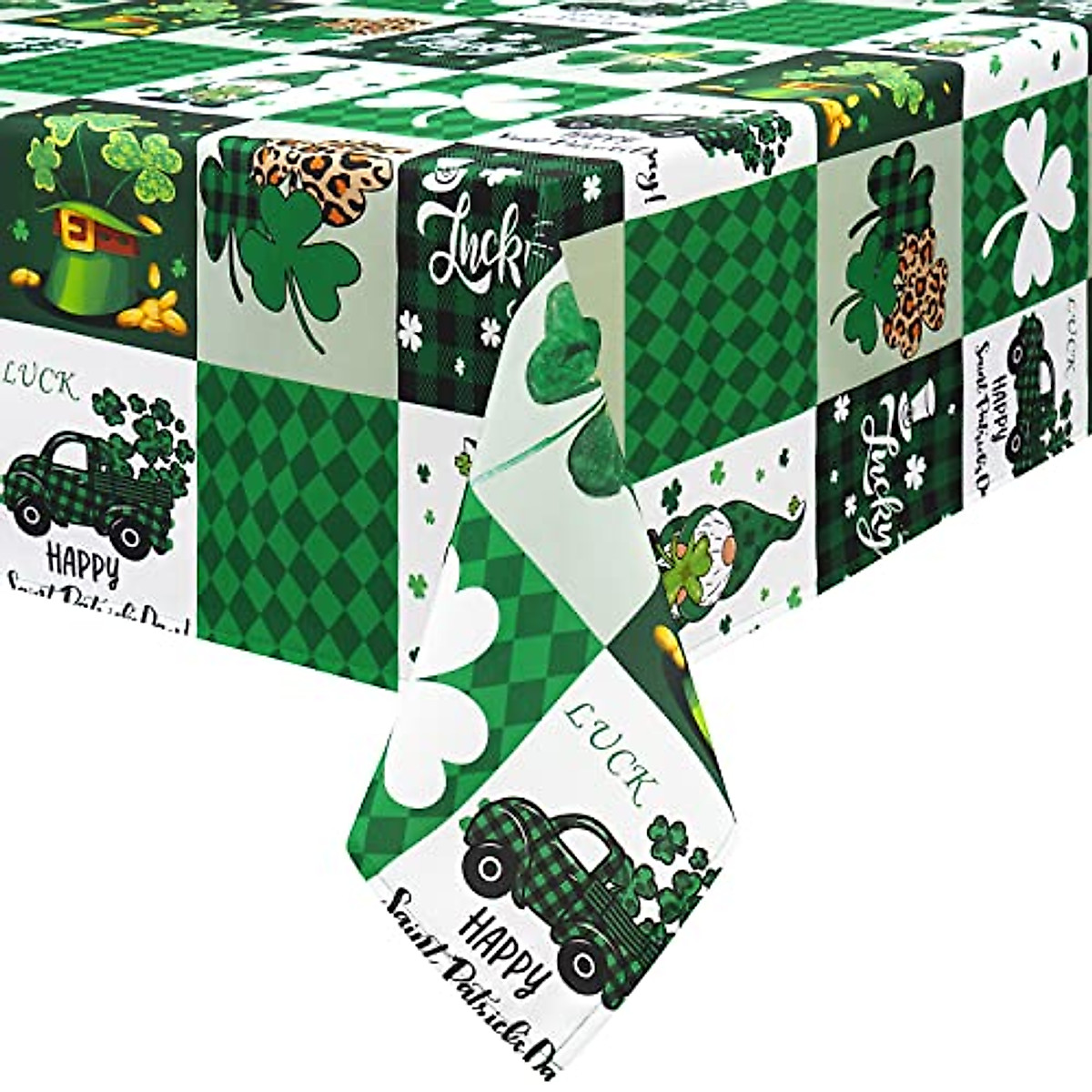 NatuBeau St. Patrick’s Day Tablecloth Rectangle 60x84 Inch, Gnomes Buffalo Plaid Shamrock Table Cloth for St Patricks Day, Lucky Green Shamrock Table Cover for Dinning Room Kitchen Party Decor