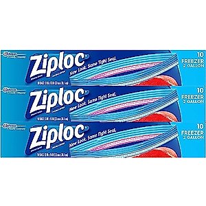 Ziploc 2 Gallon Food Storage Freezer Bags, Grip 'n Seal Technology for Easier Grip, Open, and Close, 30 Bags Total