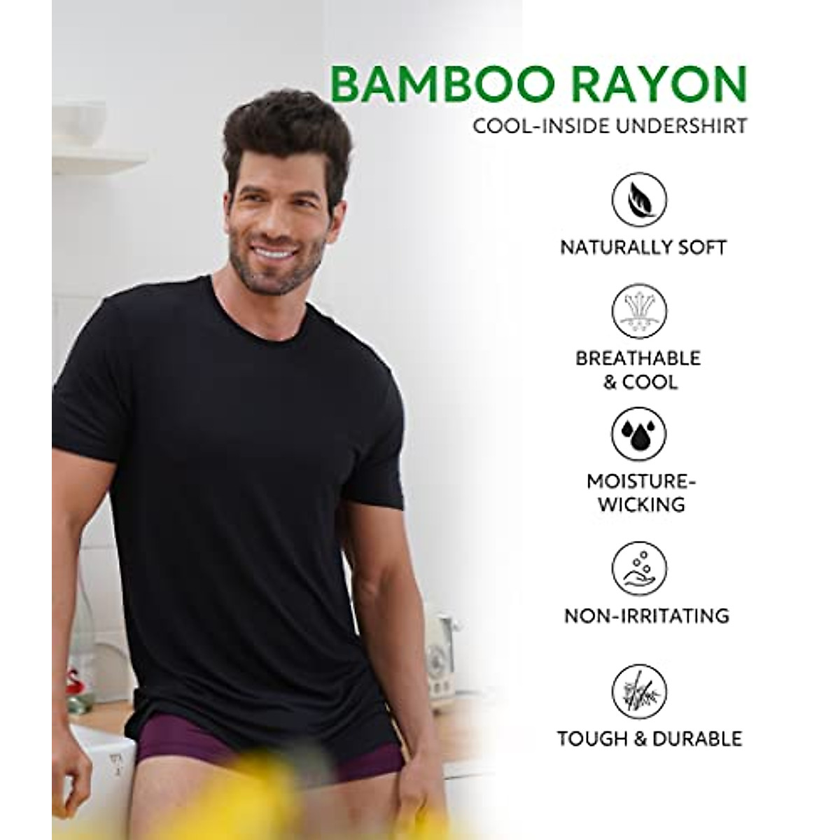 DAVID ARCHY Men's Undershirt Bamboo Rayon Moisture-Wicking T-Shirts Stretch Crewneck Tees for Men, 3-Pack (L, Black/Dark Gray/Light Gray)