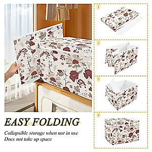 Kigai Vintage Red Flowers Storage Bins with Lids and Handles 17x13x12 In Foldable Fabric Storage Basket Toys Clothes Organizer for Shelves Closet Home Bedroom Office