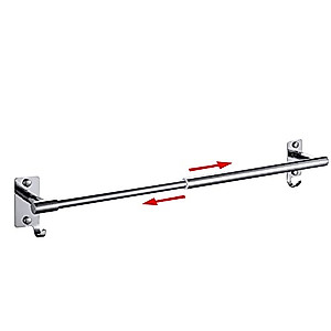 QMLALA Adjustable Towel Bar, Stainless Steel 14.5-23.6 Inches Towel Rack, Bathroom Kitchen Wall Shelf Expandable Hand Holder Towel Rod with Hooks Adhesive - Chrome