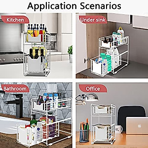 PIGTAB Under Sink Organizers and Storage - Pull Out Under Cabinet Organizer for Bathroom, Kitchen, 2 Tier Metal Shelf Basket Holds up to 150lbs for Kitchen Bathroom Cabinet or Pantry