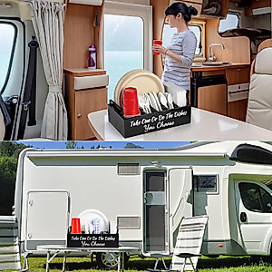 Paper Plate Organizer Holder for Countertop, Silverware Caddy with 6 Compartments for Plates, Cups, Fork, Knives, Spoon and Napkins, Paper Plate and Utensil Caddy for Party, Camping, Picnic (Black)