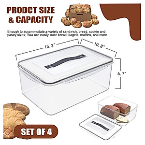 Xyskin 4 Packs 15 L Airtight Food Storage Containers Set with Handle Lid, Plastic BPA-Free Rectangle Bread Container for Home Kitchen, Leak Proof