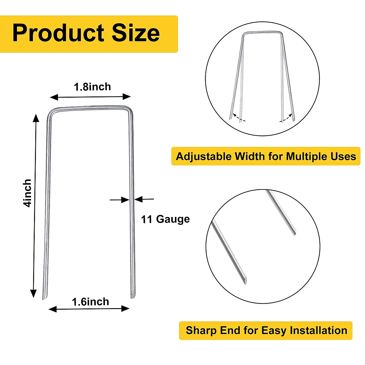 Whonline 100pcs Landscape Staples 4 Inch 11 Gauge Heavy Duty Galvanized Garden Stakes, Drip Irrigation Stakes for Securing Irrigation Tubing Fabric Weed Barrier Ground Sheets