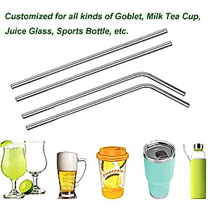 VEHHE Metal Straws Stainless Steel Straws Drinking Straws Reusable - 10.5" Ultra Long 4 + 1 - W/Cleaning Brush for 20/30 Oz for Yeti RTIC SIC Ozark Trail Tumblers (2 Straight|2 Bent|1 Brush)