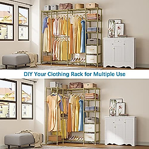 VIPEK V40S i1 Heavy Duty Garment Rack Clothing Rack for Hanging Clothes Rack with Wire Adjustable Shelving & Drawers Freestanding Closet Organizer Large Bedroom Wardrobe, Max Load 1000lbs, Gold