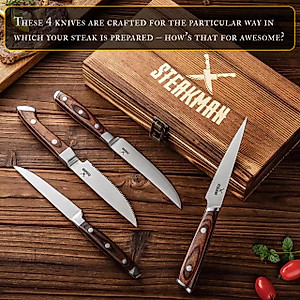 Kitchen Easter Gifts - Steak Knife Set - Unique Present in Wooden Gift Box - Gift Idea for Men Women Wife Husband Dad Mom Adults – Wooden Handles Knives - Gifts for Birthday Anniversary Wedding