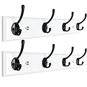 mapeoes 2 Pack 17.3'' Wood White Coat Rack Wall Mount 4 Hooks, Hook Spacing 5.15'',Heavy Duty Wooden Wall Coat Hanger for Cloth,Hat,Key, Small Modern Wall Decoration Rack for Kids Room Entryway
