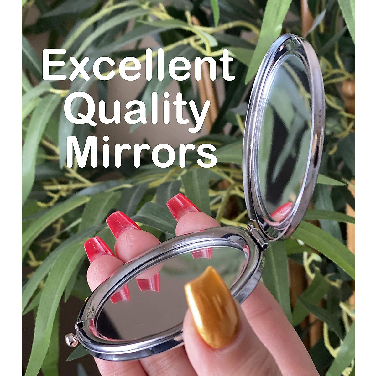 Azi 2 Classic Celtic Style Travel Pocket & Purse Mirror. 1 Round and 1 Square Double Sided Christmas Red & Green Irish Design Pattern Floral & Swirl