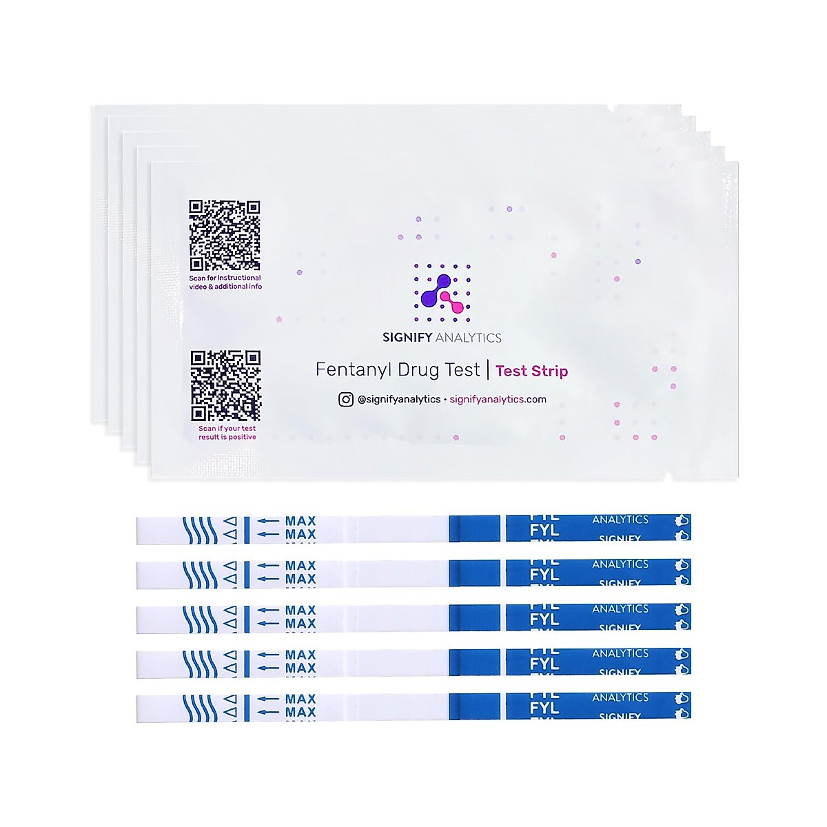 Fentanyl Test Strips 5 Pack | Signify Analytics Highly Sensitive Fentanyl Test Strips for Testing Drugs | Fentanyl Testing Strips for Pills, Powders, and Liquids | 20ng/mL Cutoff