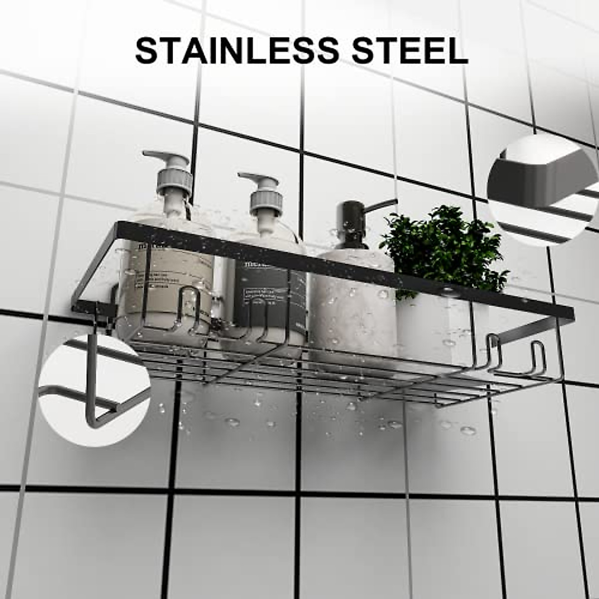 SIMCAS Shower Caddy, 4-Pack Shower Shelves, Bathroom Shower Organizer with hooks, Traceless Adhesive or Drilling Shower shelf for inside shower, Rustproof Shower Rack & Kitchen Spice Rack Food Storage