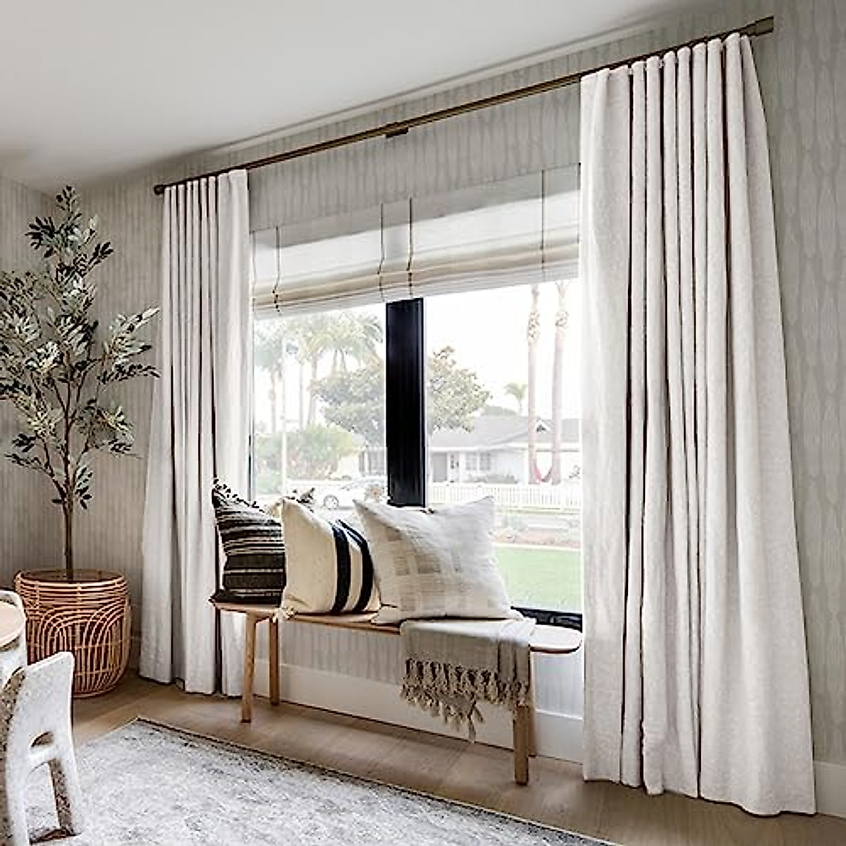 INOVADAY Linen Blackout Curtains 96 Inches Long, Thermal Insulated Black Out Curtains & Drapes for Living Room Bedroom (W50 x L96 1 Panels, Beige)