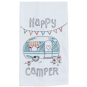 Kay Dee Designs R3011 Happy Camper Embroidered Flour Sack Towel , White, Small