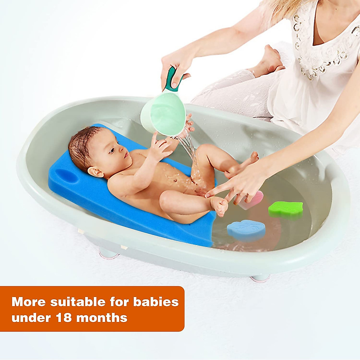 HALLO Baby Bath Sponge Soft Infant Bath Mat Newborn Cushion Odor Free (Blue)