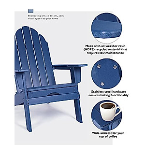 KATDANS Adirondack Chair Weather Resistant-Outdoor Fire Pit Chairs - Adirondack Chair with Retractable Ottoman - Patio Chair for Outside, Garden, Backyard, Campfire - Navy Blue - OD211212BL
