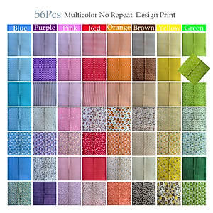 56 Pcs Precut Fabric Squares 10x10 inch, Cute Rustic Patterned Fabric Multicolor 100% Cotton Quilting Squares Bundles for Patchwork Sewing Crafts