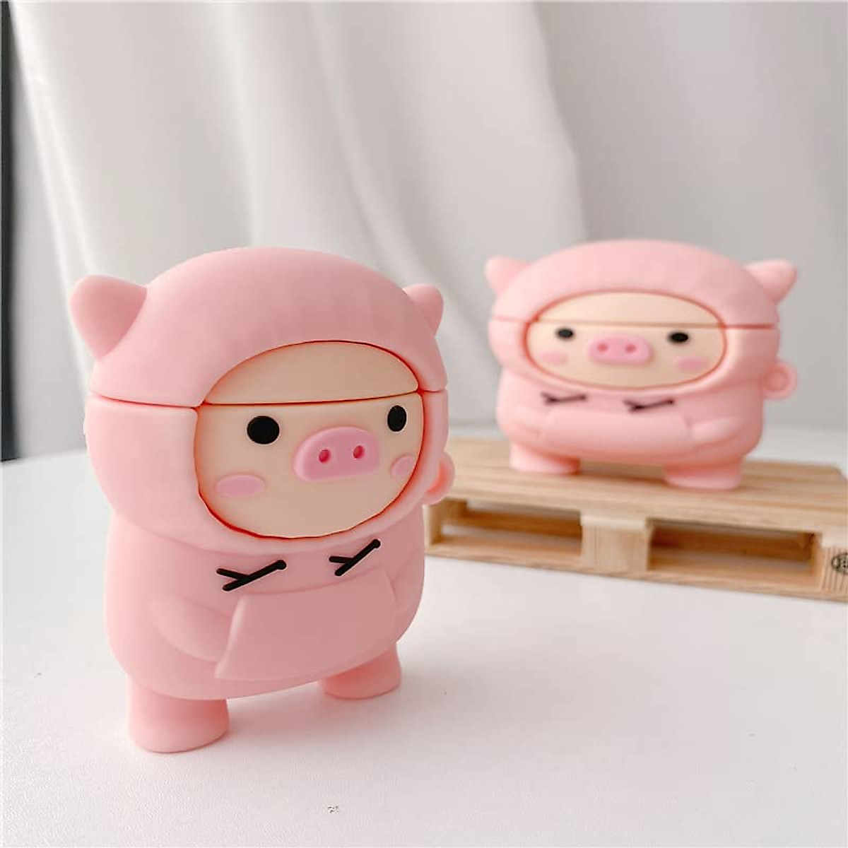 Silicone Case for Airpods Pro, 3D Cute Bear Lion Animal Protective Soft Rubber Cover Skin with Anti-Lost Keychain for Kids Teens Girls Boys (Pig Case)